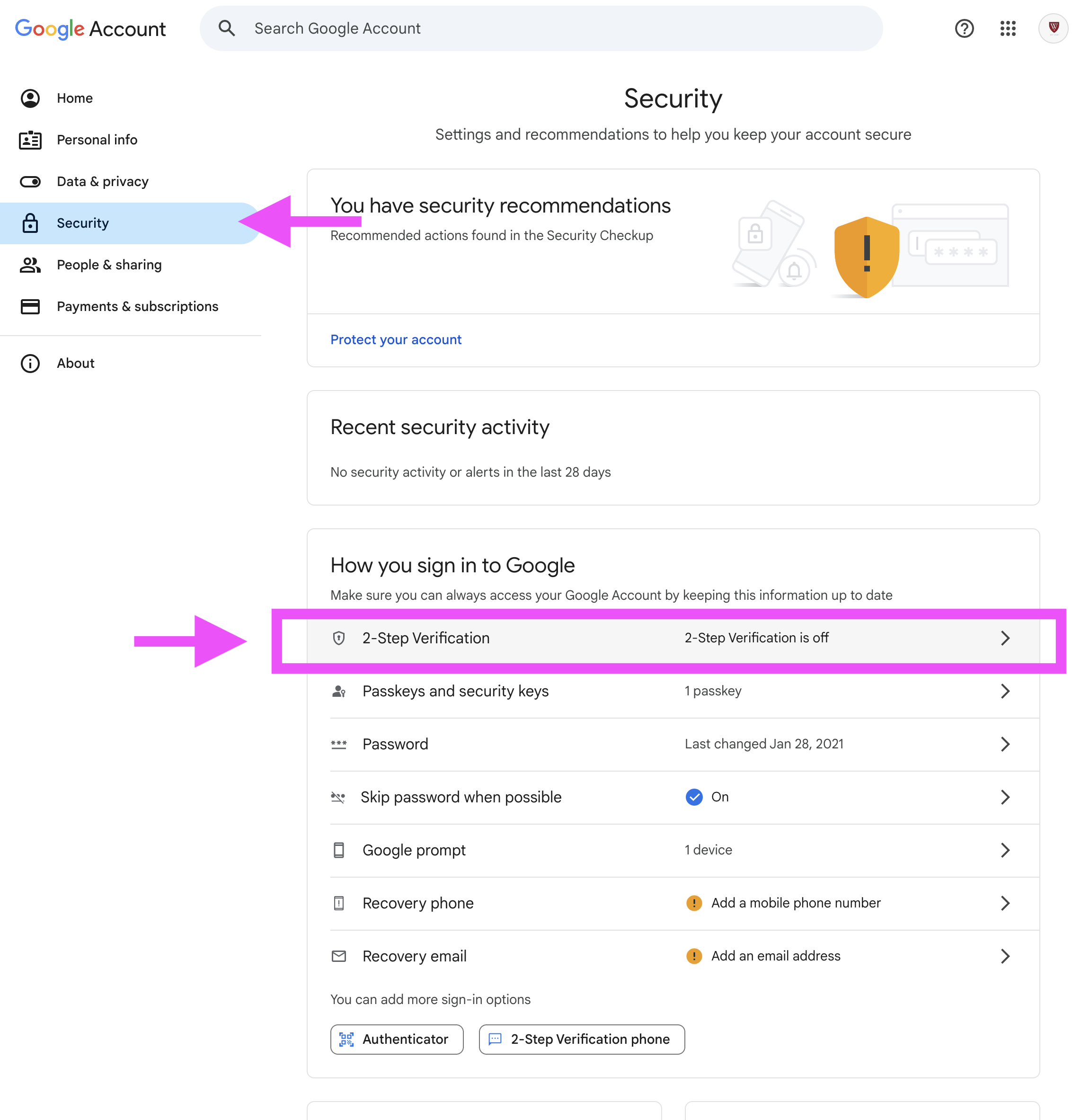2단계 인증 사용 방법, 학생 이메일 & 팝퓰리/캔바스 2-Step Verification (Gmail Student ...